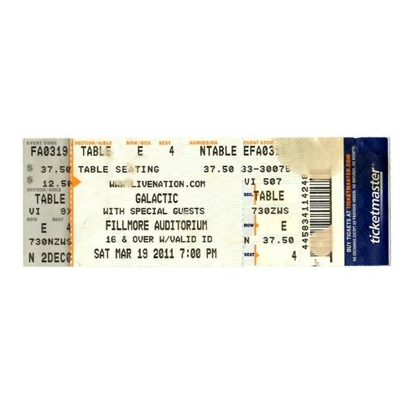 Galactic | Other | Galactic Ticket Stub Sat March 9 211 Fillmore ...